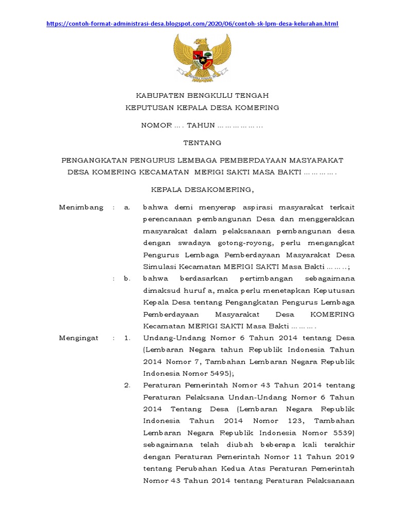 SK LPM Desa Terbaru Sesuai Permendagri | PDF