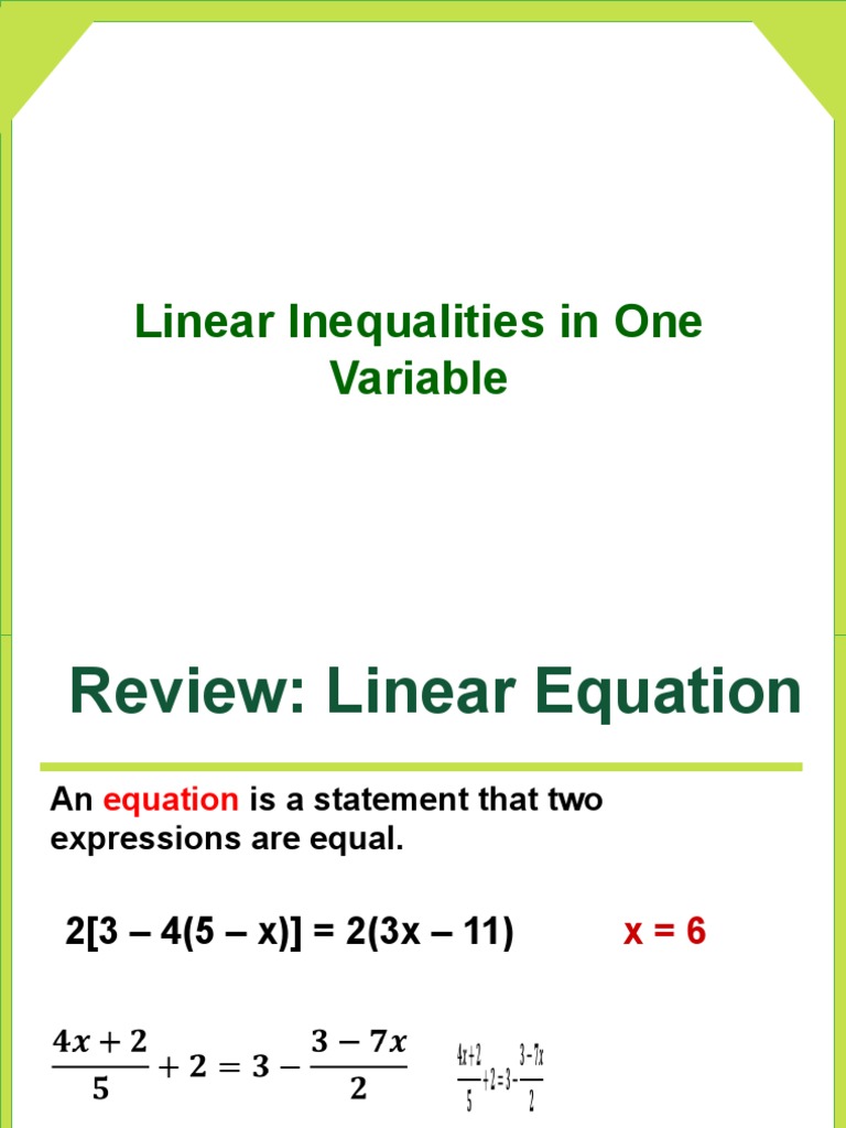Linear Inequalities | PDF | Inequality (Mathematics) | Equations