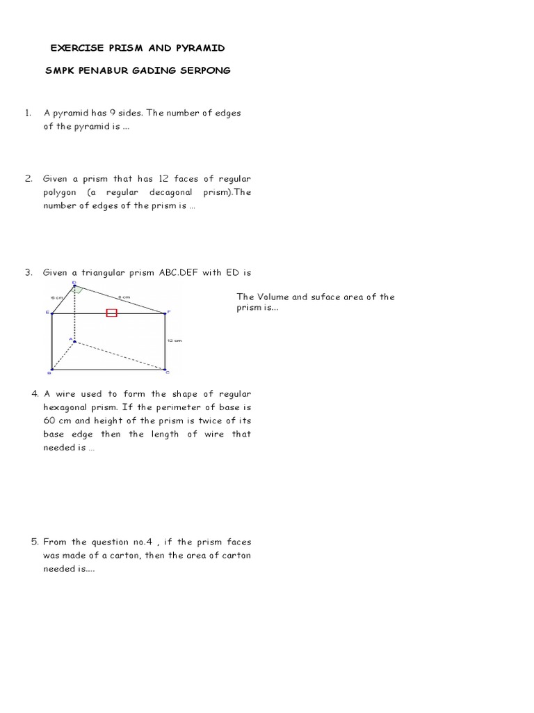 Exercise Prism and Pyramid | PDF | Geometry | Convex Geometry