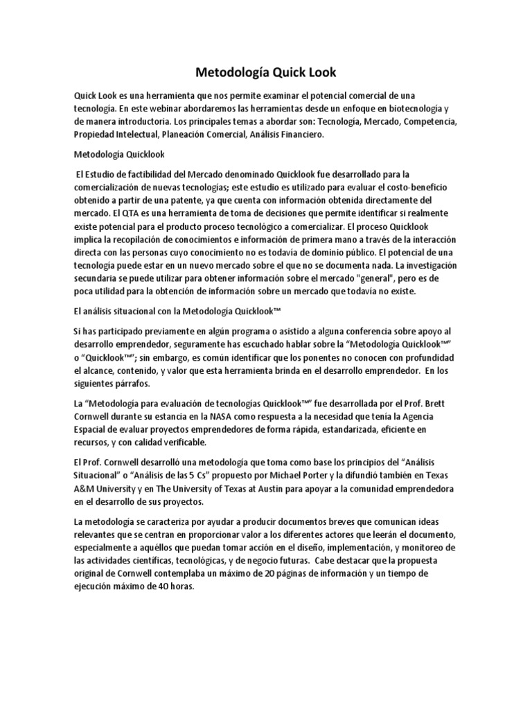 Metodología Quick Look | PDF | Mercado (economía) | Iniciativa empresarial