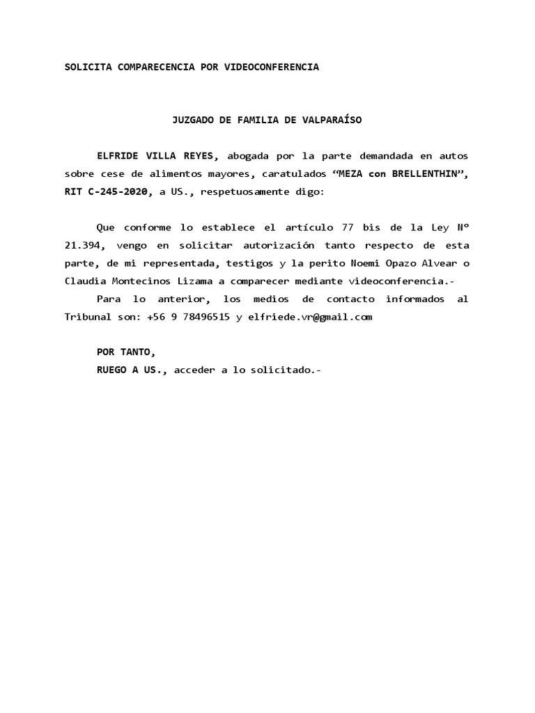 Solicita Comparecencia Por Videoconferencia Rit C-245-2020 | PDF