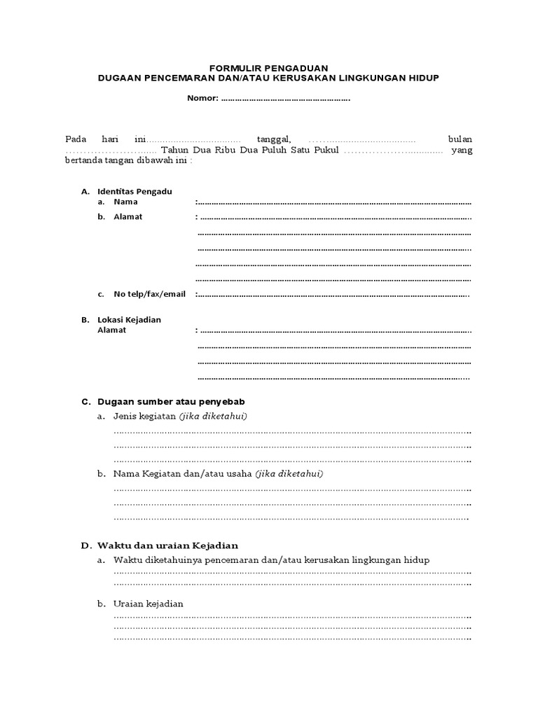 Format Formulir Pengaduan | PDF