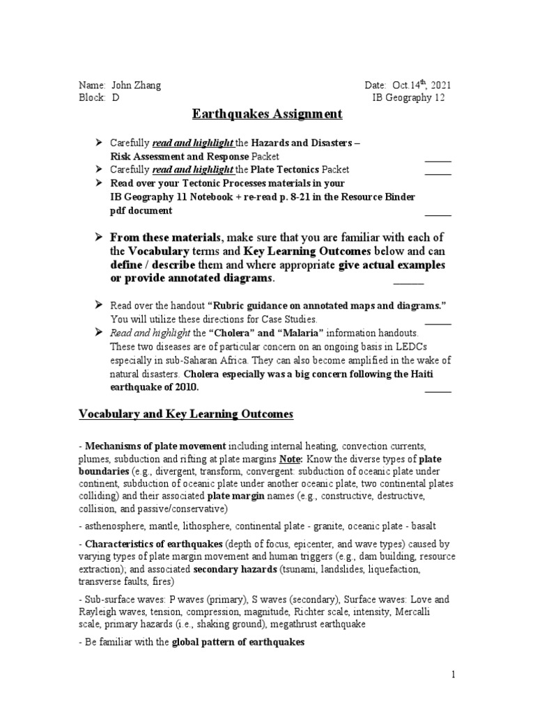 Earthquake Assignment | PDF | Plate Tectonics | Earthquakes