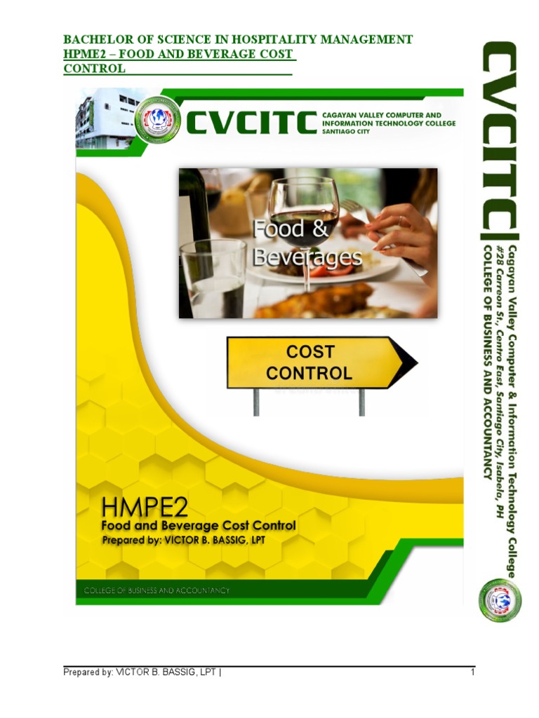 Bsc Hospitality Cost Control Pdf Waiting Staff Foods