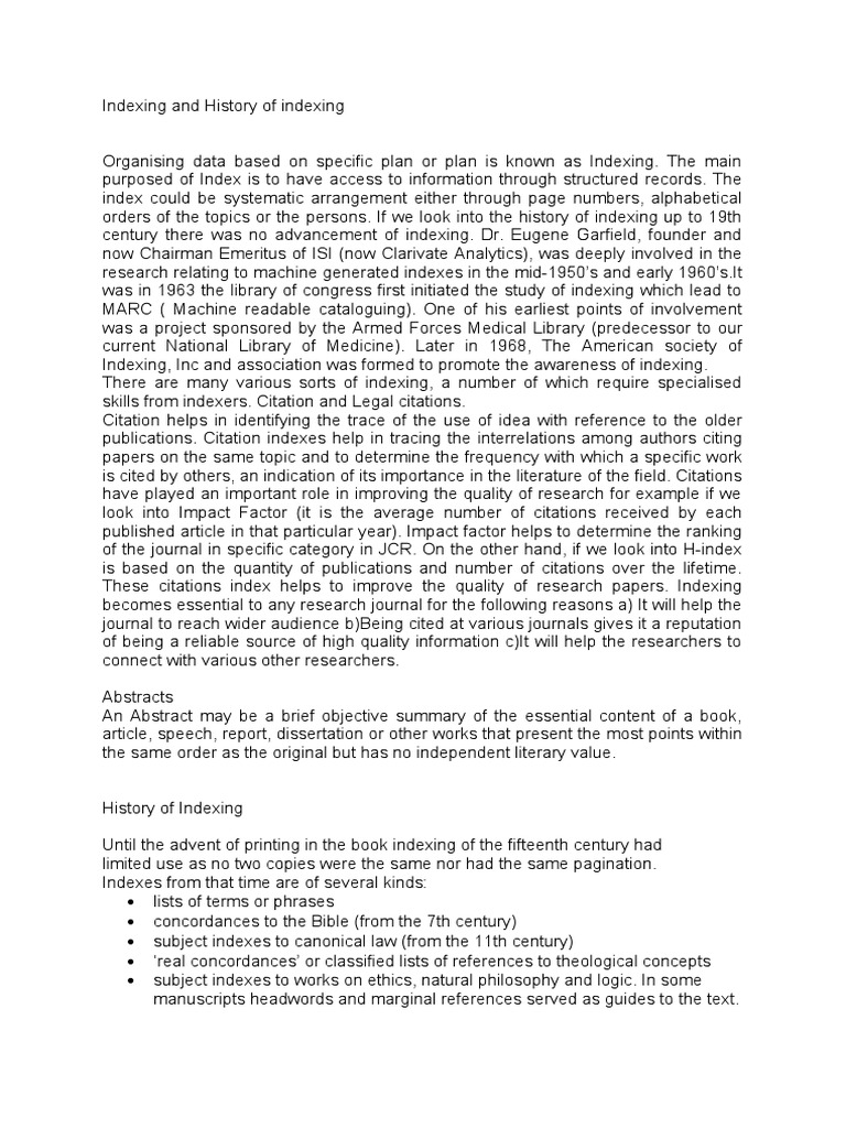 Indexing and History of Indexing | PDF | Citation | Publishing