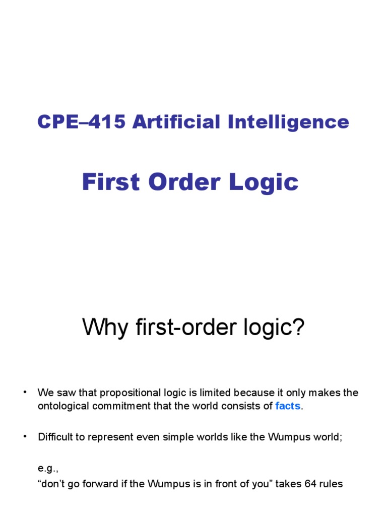 Lecture13 First Order Logic Pdf First Order Logic Logic