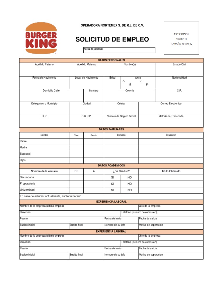 Solicitud de Empleo BK | PDF