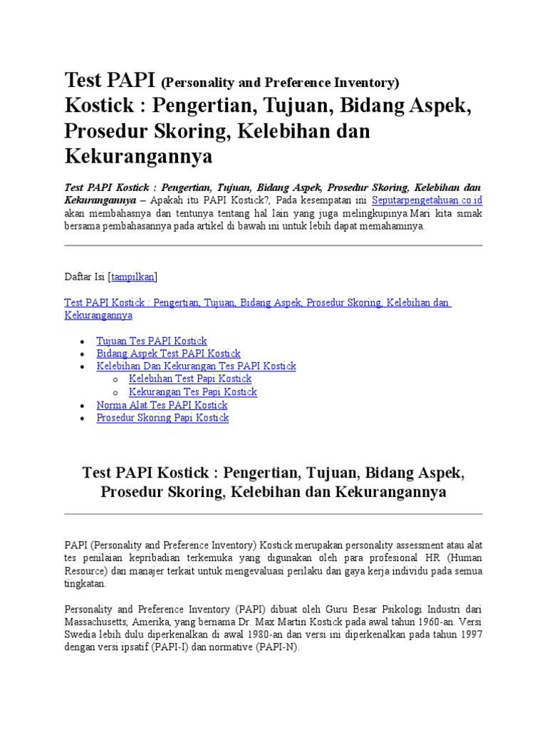 Test PAPI Kostick | PDF