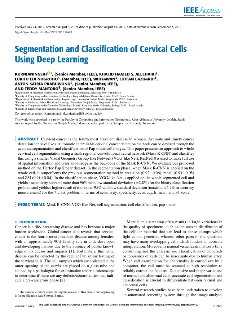 Segmentation And Classification Of Cervical Cells Using Deep Learning Pdf Image Segmentation