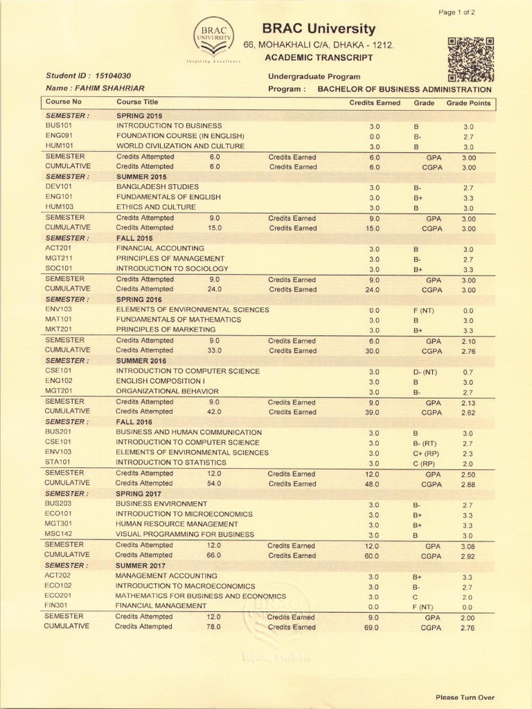 BBA Transcript | PDF