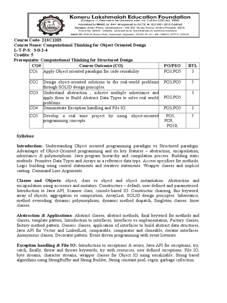 CT Object Oriented Design | PDF | Method (Computer Programming) | Class (Computer Programming)
