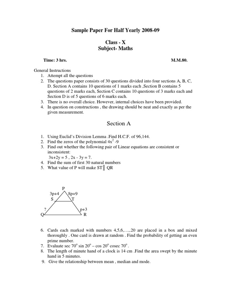 10 Mathematics Sample Paper 13 | PDF | Trigonometric Functions ...