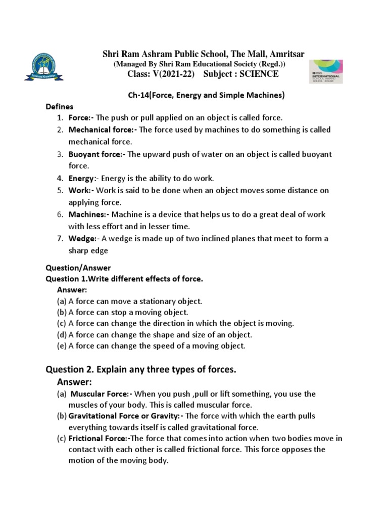 Chapter 14 Force, Energy and Simple Machines-1 | PDF | Force | Lever