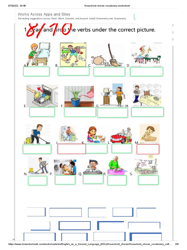Household Chores Vocabulary Worksheet | PDF