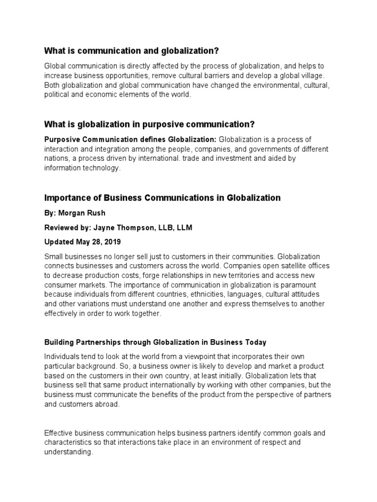 Globalization and Communication | PDF | Globalization | Economic Growth
