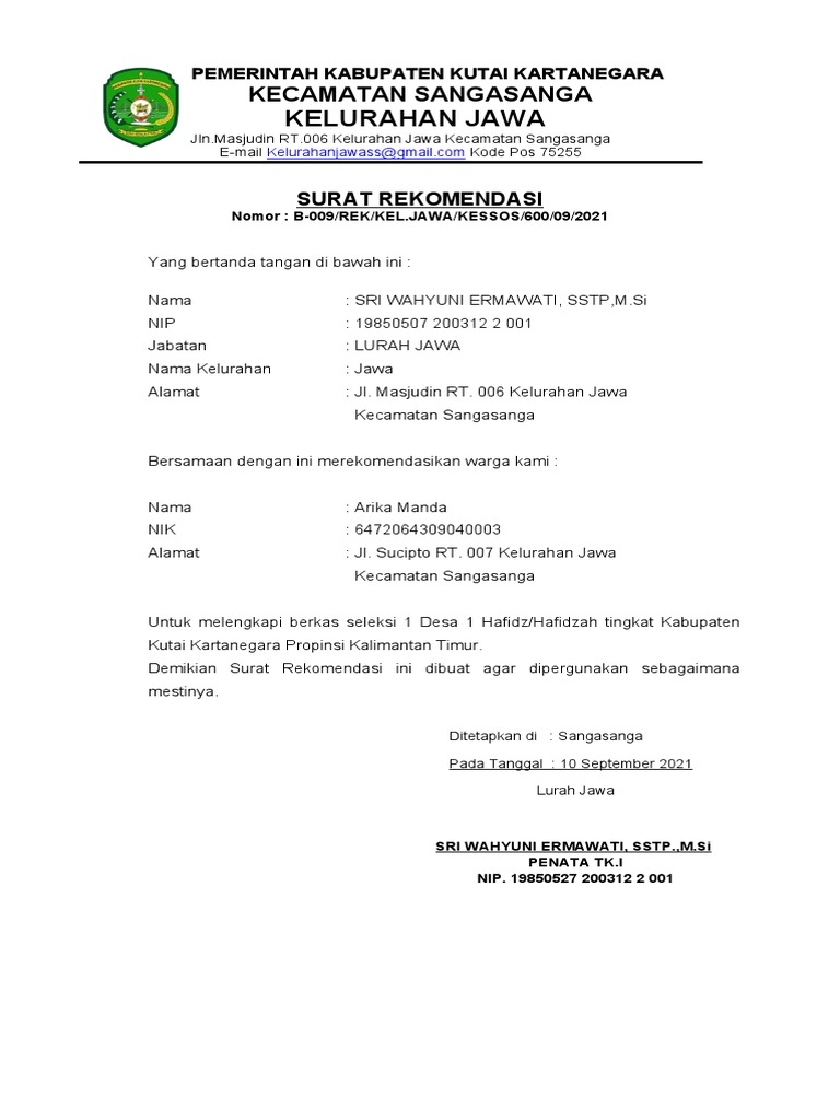 Surat Rekomendasi | PDF
