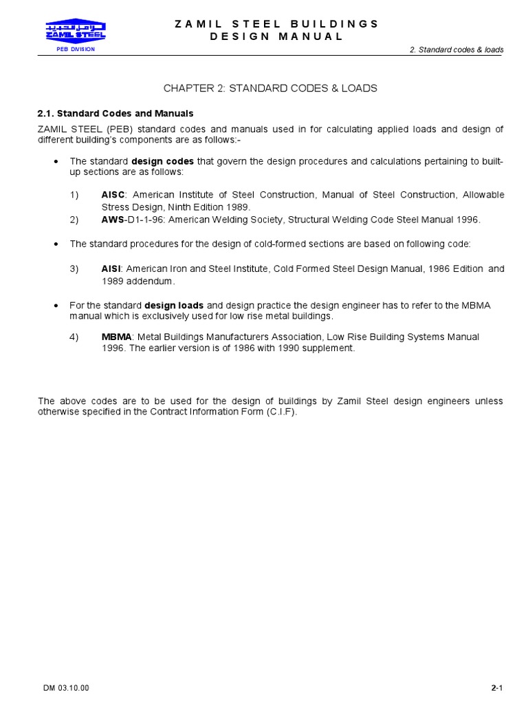 Chapter 2: Standard Codes & Loads: Zamil Steel Buildings Design Manual ...