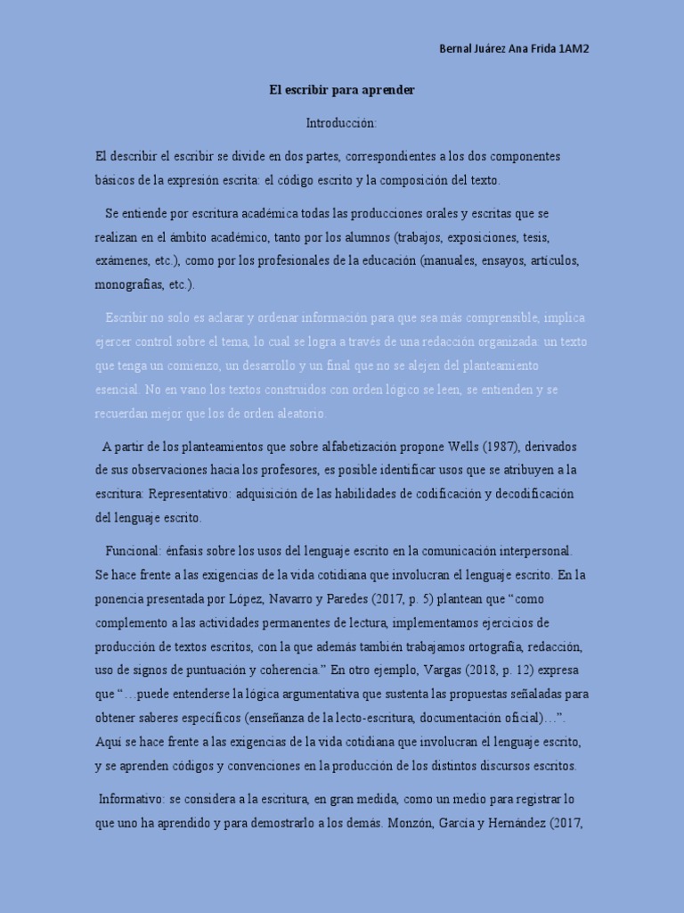 El Escribir para Aprender | PDF | Escritura | Aprendizaje