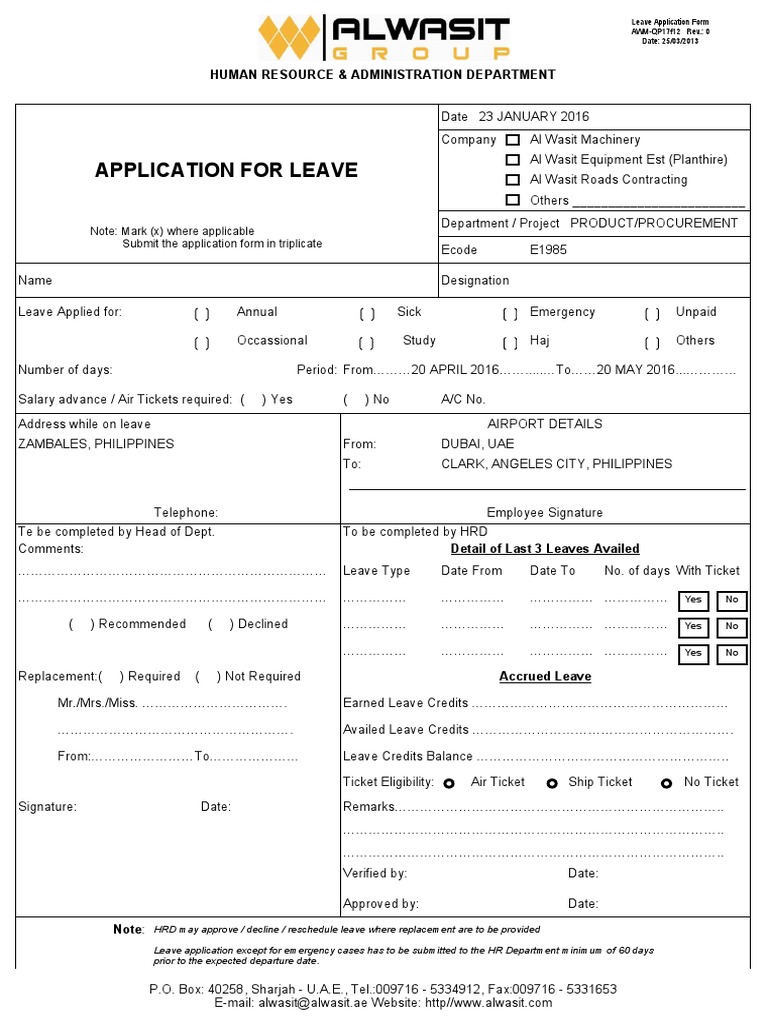 Leave Application Form | PDF | Government