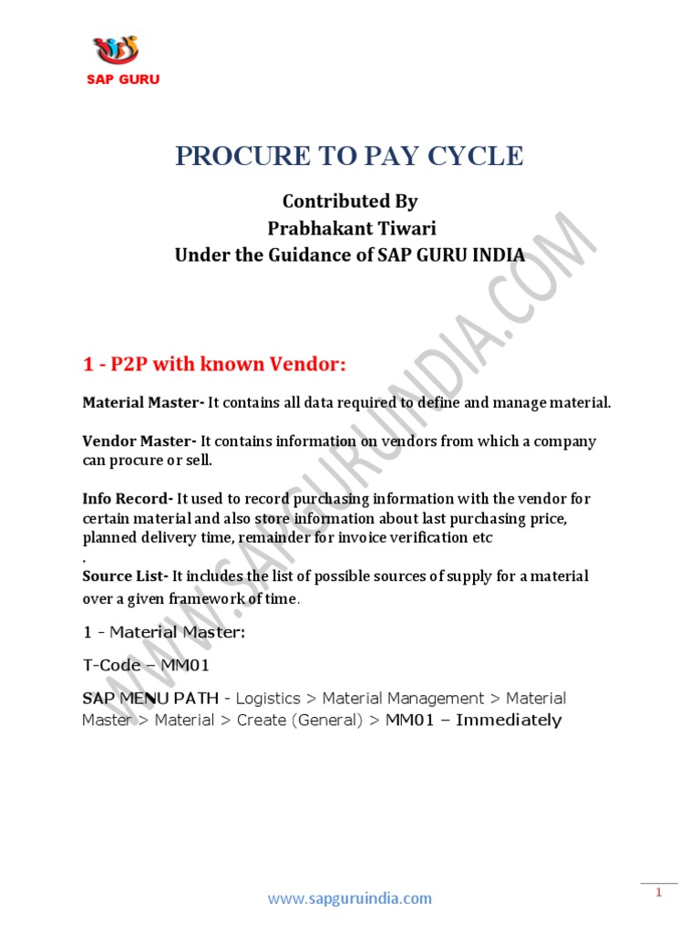 Procure To Pay Cycle in SAP | PDF | Invoice | Supply Chain Management