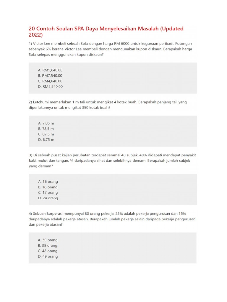 Contoh Soalan Spa Daya Penyelesaian Masalah | PDF