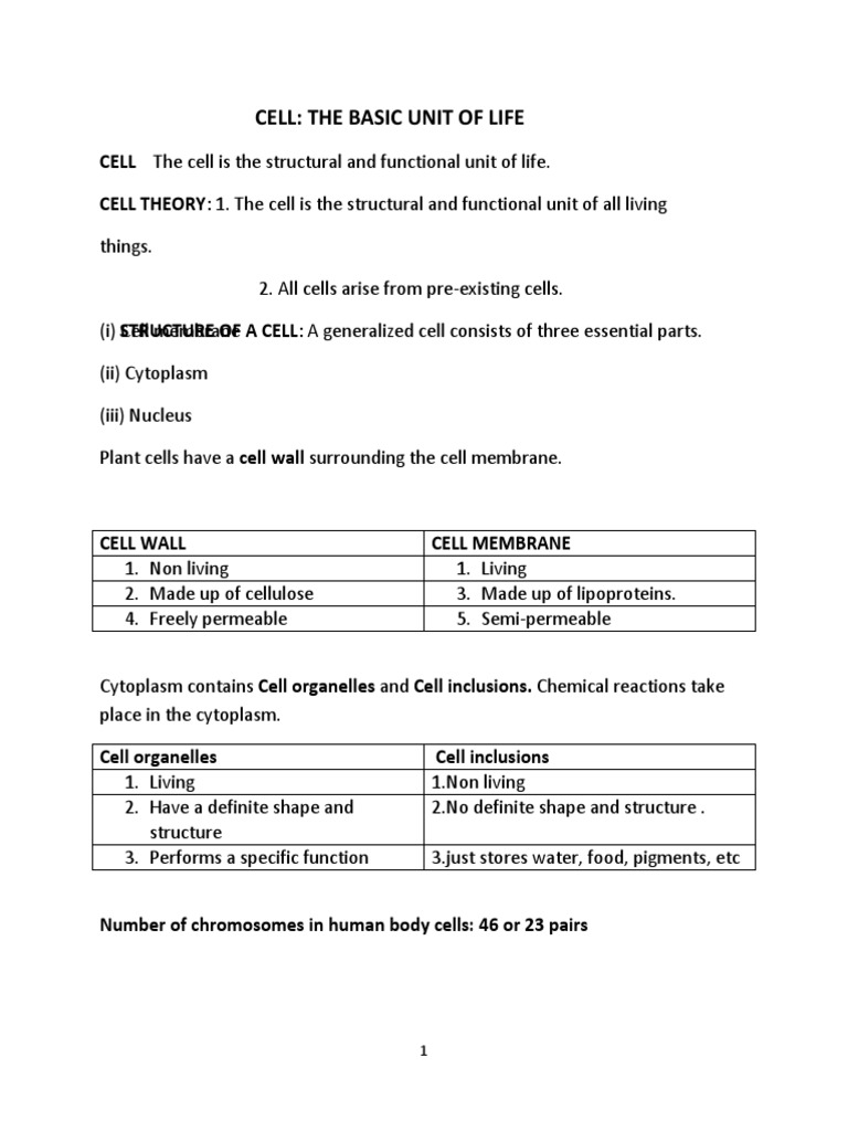 Cell - Notes | PDF | Cell (Biology) | Cell Nucleus