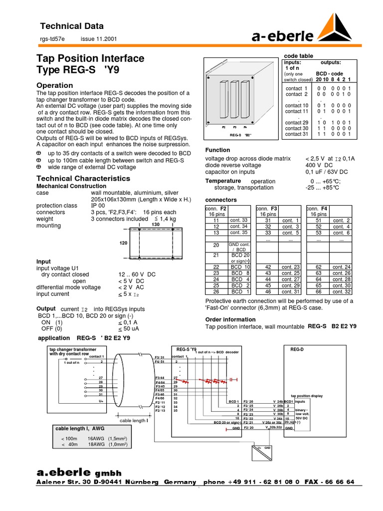 Decoding Tap Changer Transformer Positions into BCD Code with the REG-S ...