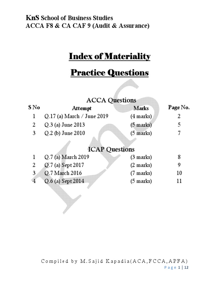 Materiality Practice Questions | PDF | Financial Audit | Economies