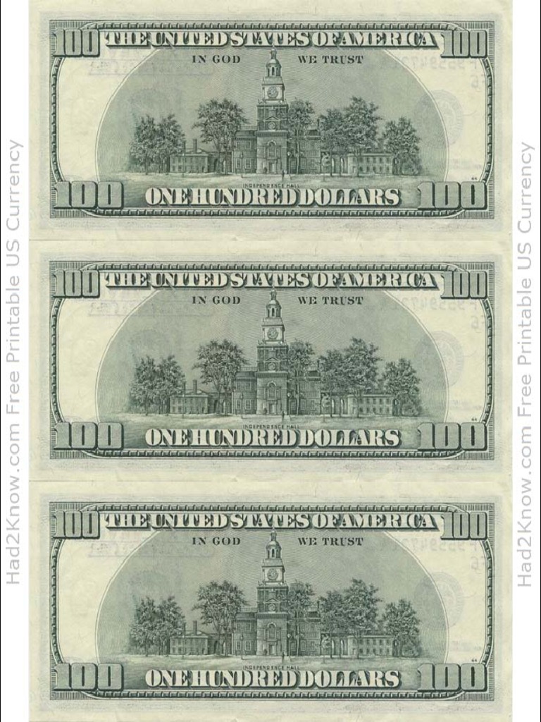 Main One Hundred Dollar Bill Template Back | PDF