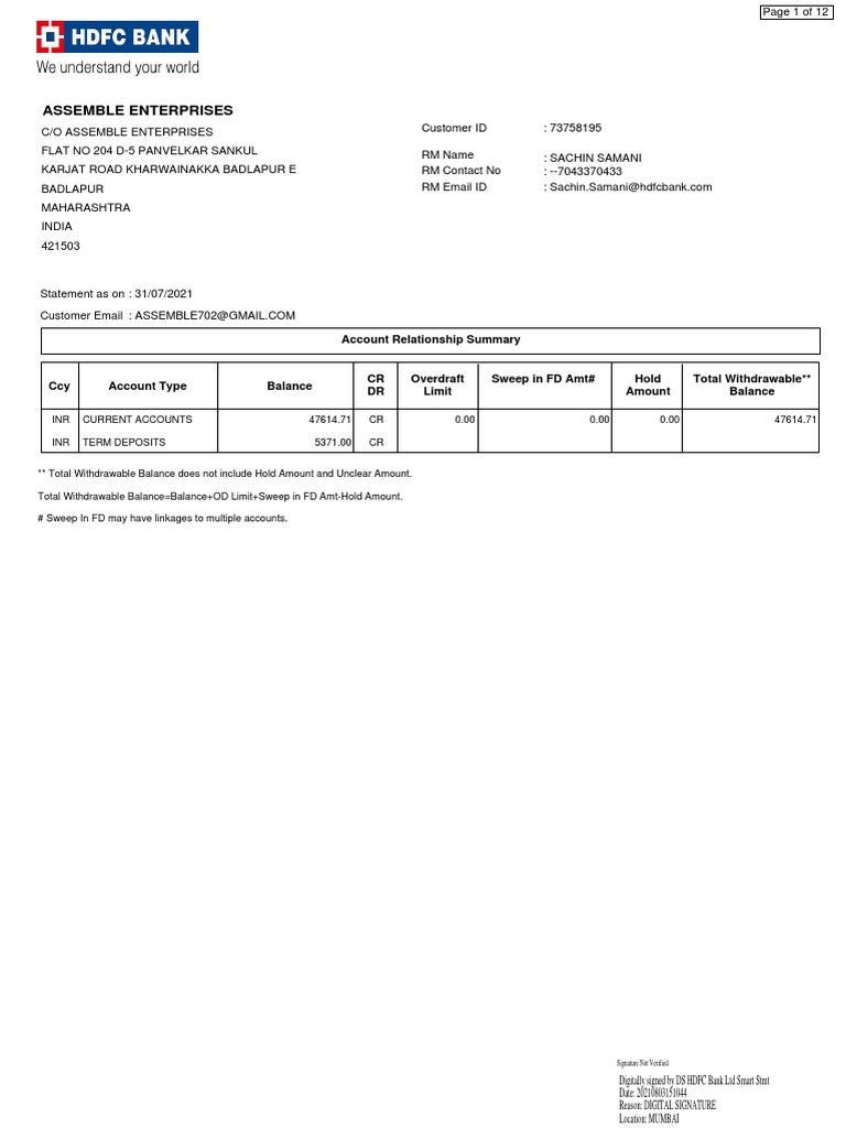 Assemble Enterprises: Account Relationship Summary | PDF | Transaction ...