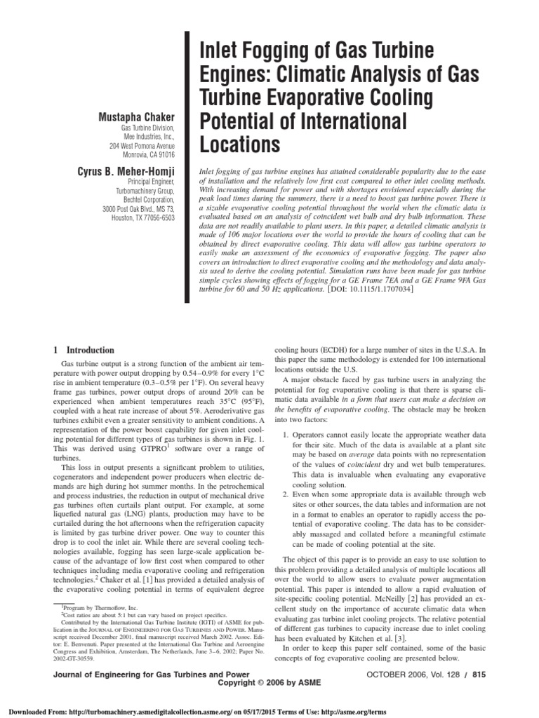 Chaker and Meher-Homji - 2006 - Inlet Fogging of Gas Turbine Engines ...