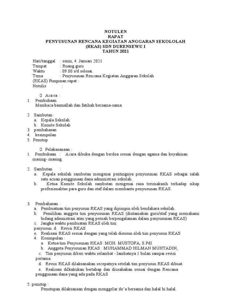 Notulen Rapat Rkas 5 PDF Free | PDF