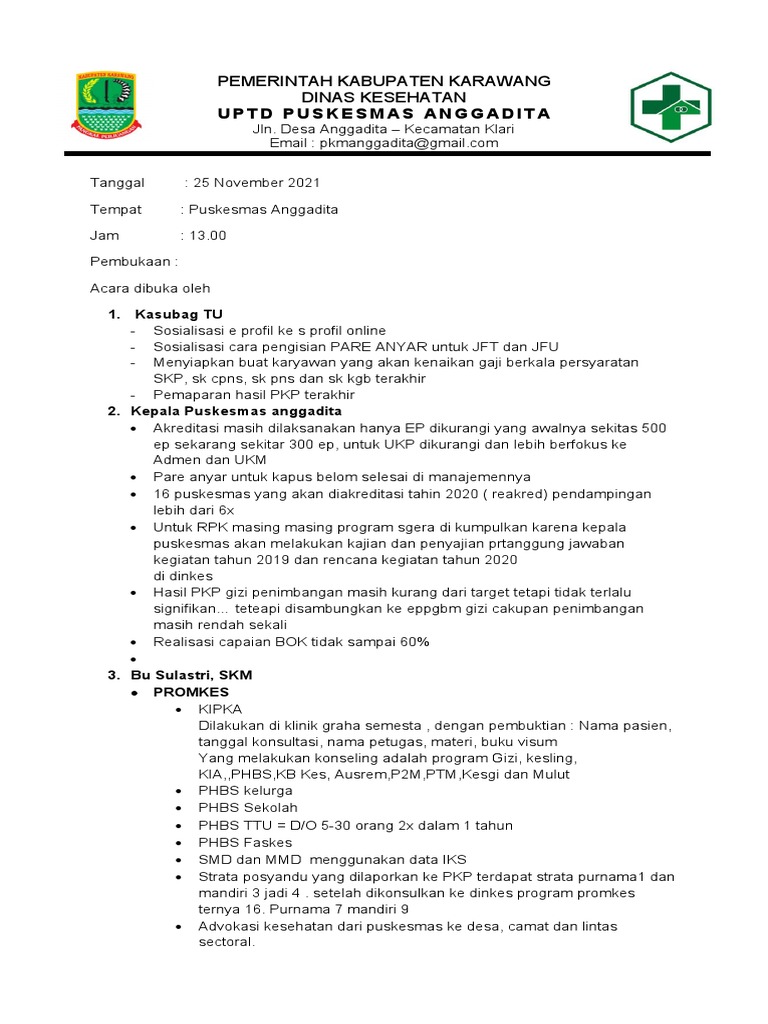Notulen Lokbul PKM Anggadita Tahun 2020 | PDF