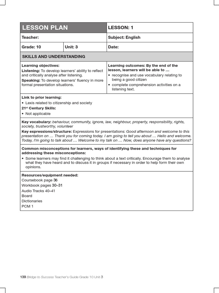 BTS G10a TG U3 | PDF | Reading Comprehension | Lesson Plan