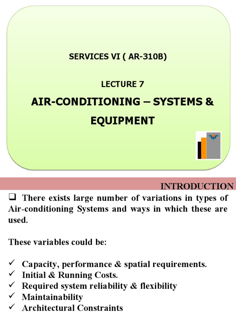 Lecture 7 Air Conditioning - Methods & Equipment | PDF | Air ...