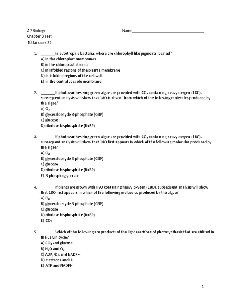 AP Biology Test Cheat Sheet (Photosynthesis) | PDF | Chloroplast ...