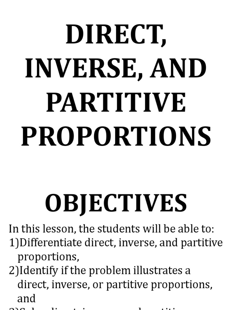 Direct, Inverse, and Partitive Proportions | PDF | Teaching Methods ...