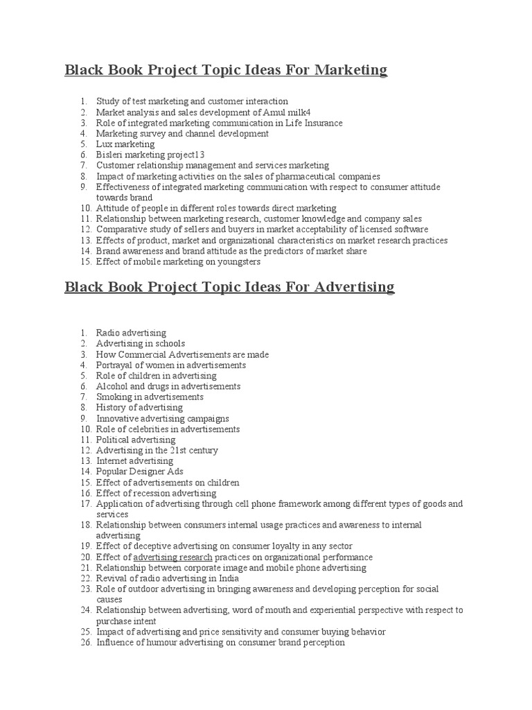 Black Book Project Topic Ideas For Marketing | PDF | Advertising | Behavior