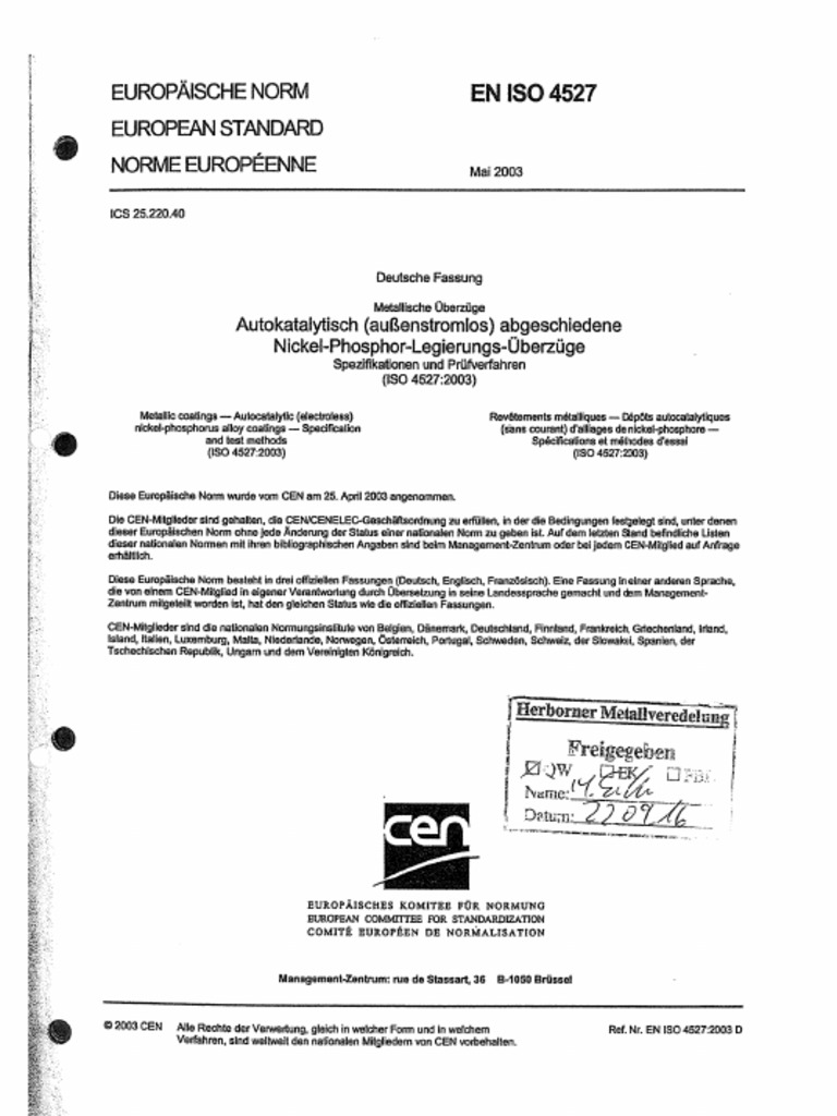 DIN en ISO 4527 - 2003-10 Chemisch Nickel | PDF