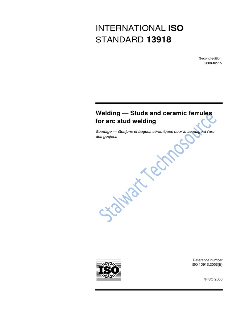 DIN en ISO 13918 - 2008-02 - Schweißen - Bolzen Und Keramikringe Für ...