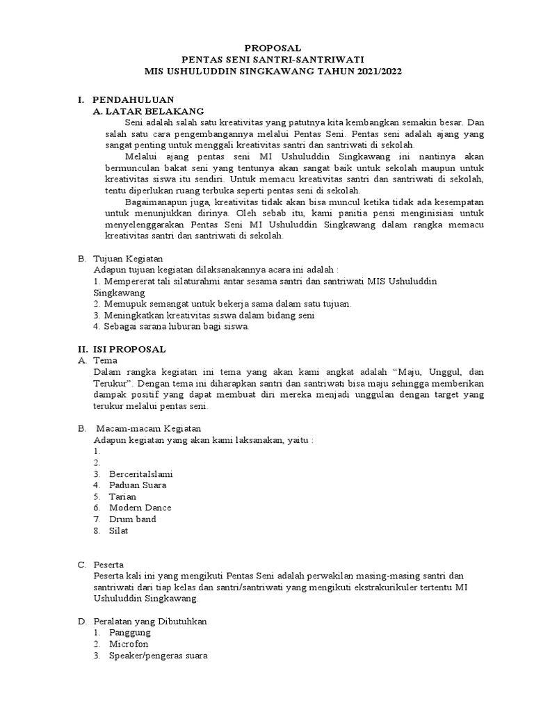 Proposal Pentas Seni Santri 2021/2022 | PDF | Perjalanan