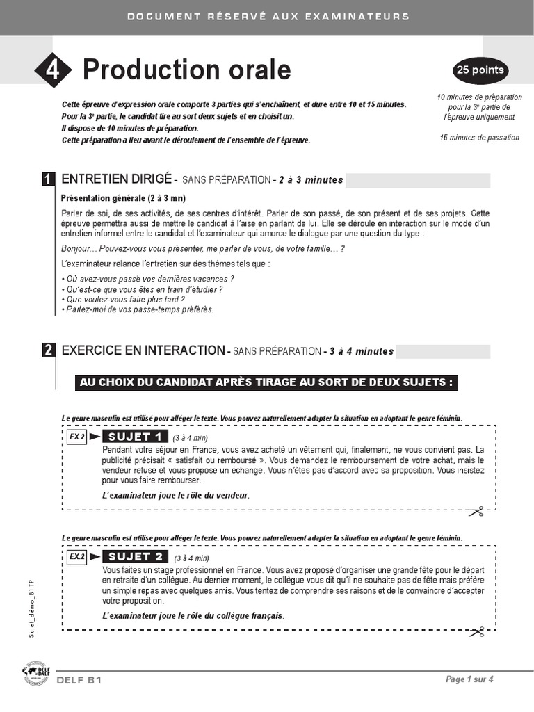Sujets de production orale DELF B1 | PDF | Cuisine | Plaisir