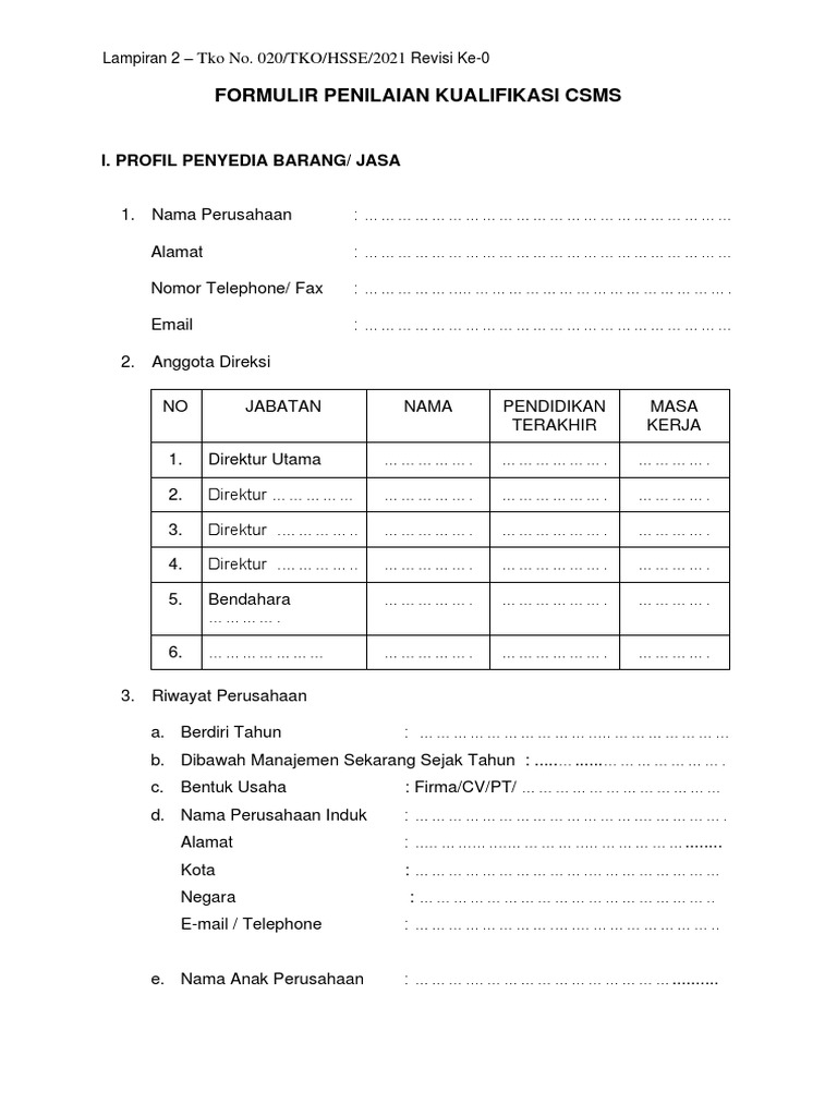 Lampiran New Checklist Prakualifikasi CSMS | PDF