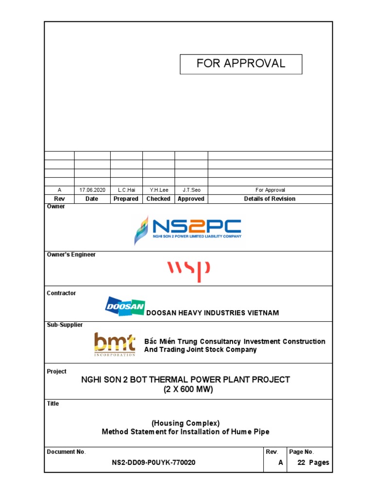 Method Statement For Installation of Hume Pipe | PDF | Personal ...