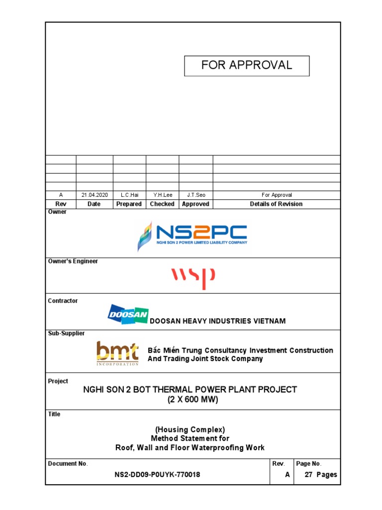 Method Statement For Roof, Wall and Floor Work | PDF | Concrete | Roof