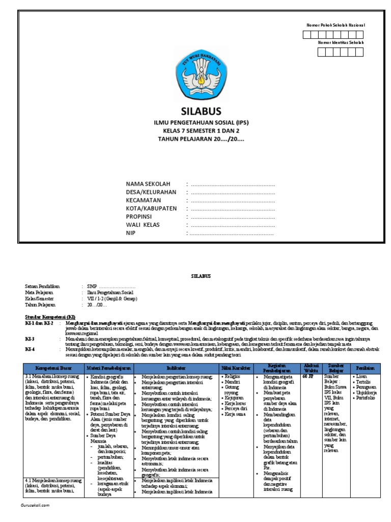 Silabus IPS Kelas 7 (Format 8 Kolom) | PDF