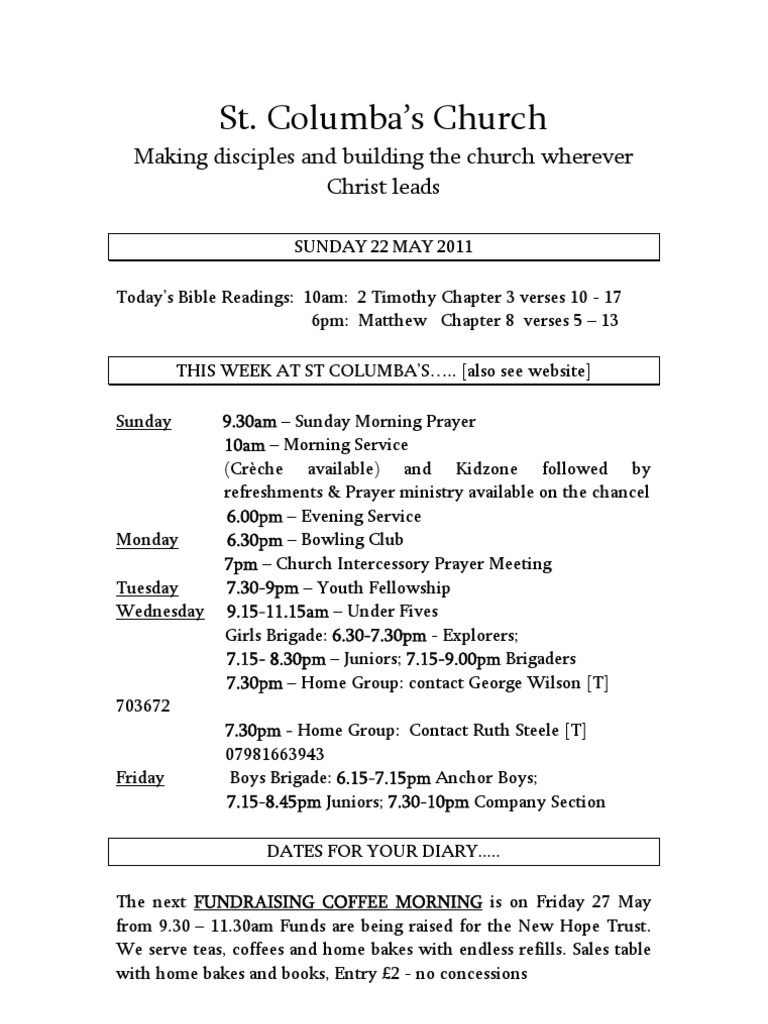 Weekly Notice Sheet 22-5-2011 | PDF | Protestant Denominational ...