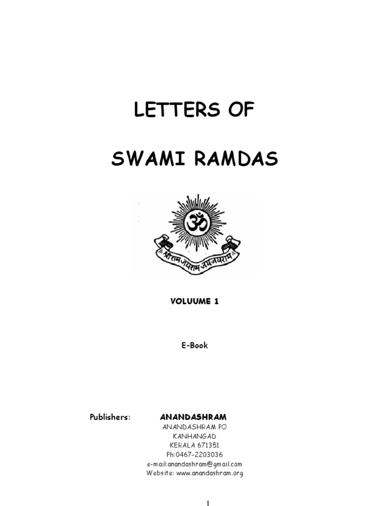 Letters of Swami Ramdas Volume i | Religious Behaviour And Experience ...