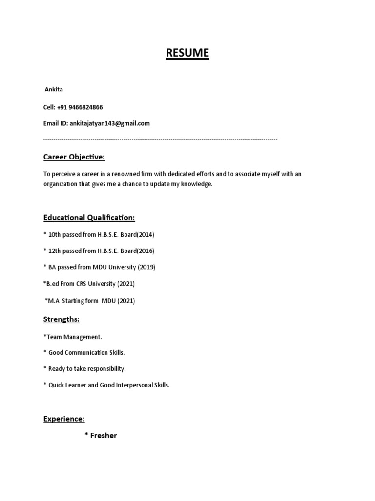 Ankita's Resume Overview | PDF | Career & Growth