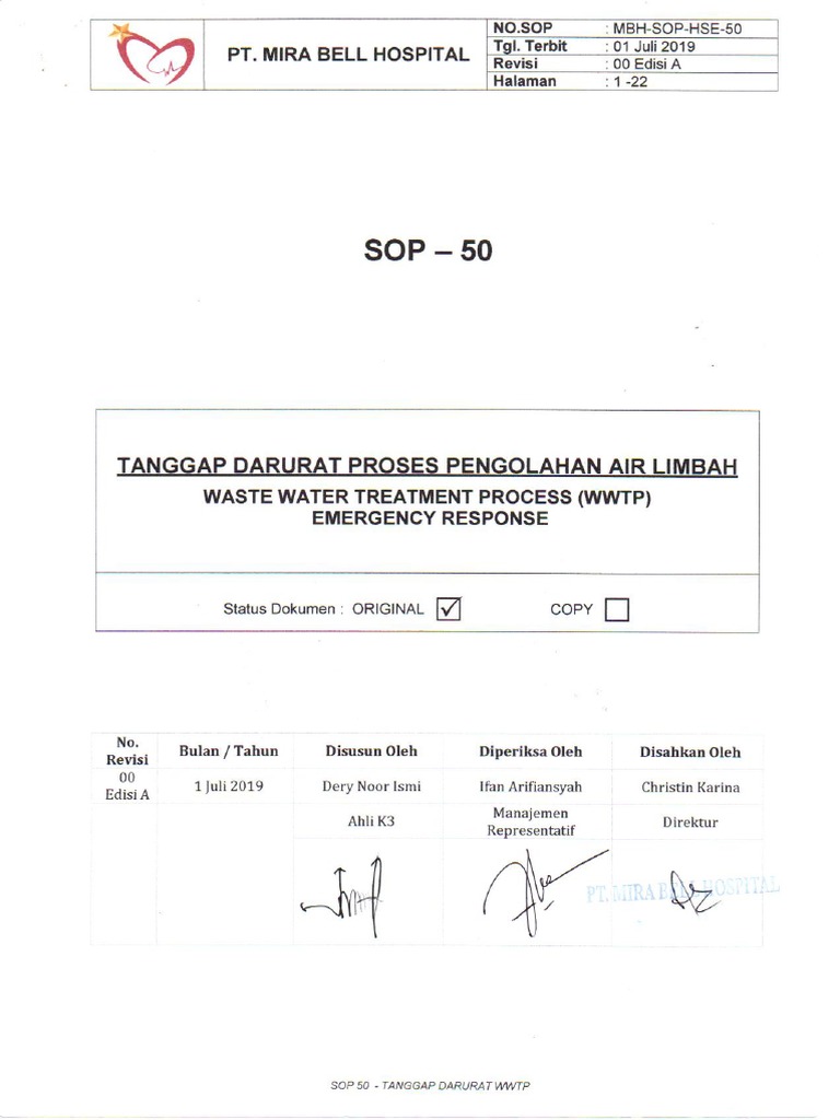 SOP - 50 Tanggap Darurat Pengolahan Air Limbah (WWTP) | PDF